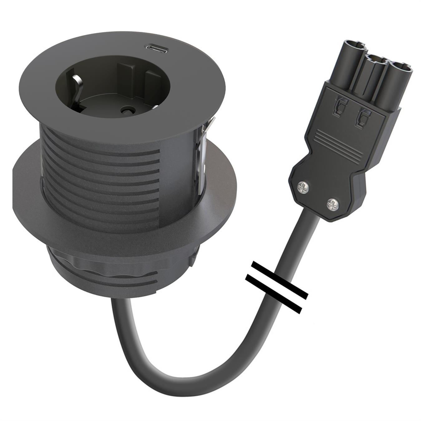 Powerdot Compact 62 - 1 socket type F, 1 USB-C charger 30W, 3PC, black